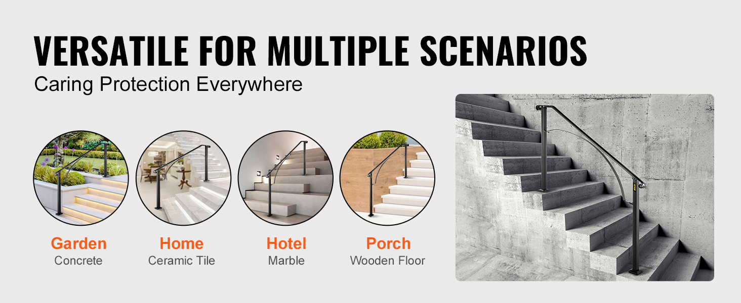 VEVOR Handrails for Outdoor Steps, Fit 4 or 5 Steps Outdoor Stair ...