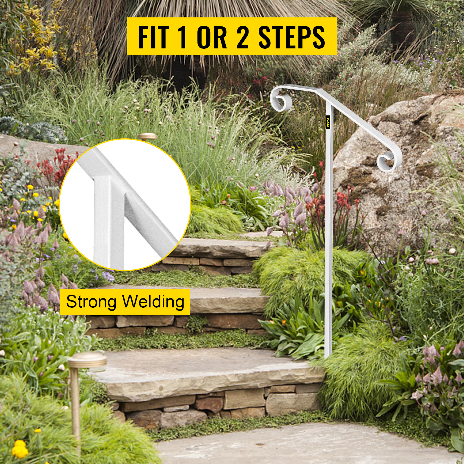 VEVOR Single Post Handrail Wrought Iron Post Mount Step Grab Supports ...