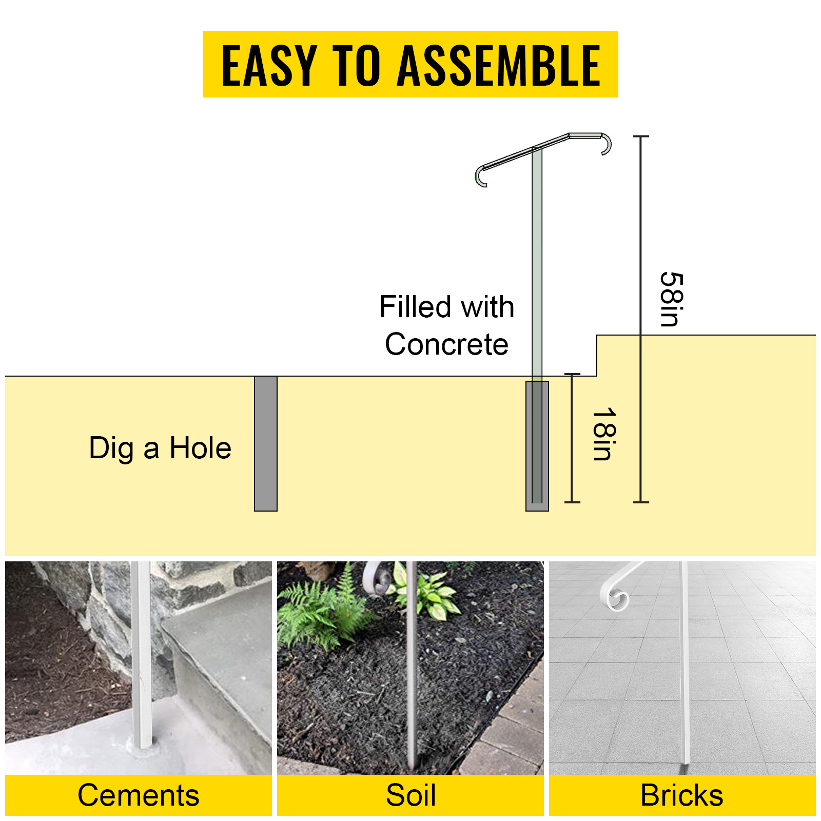 VEVOR Single Post Handrail Wrought Iron Post Mount Step Grab Supports ...