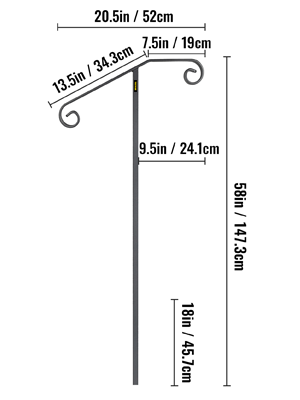 VEVOR Single Post Handrail Wrought Iron Post Mount Step Grab Supports ...