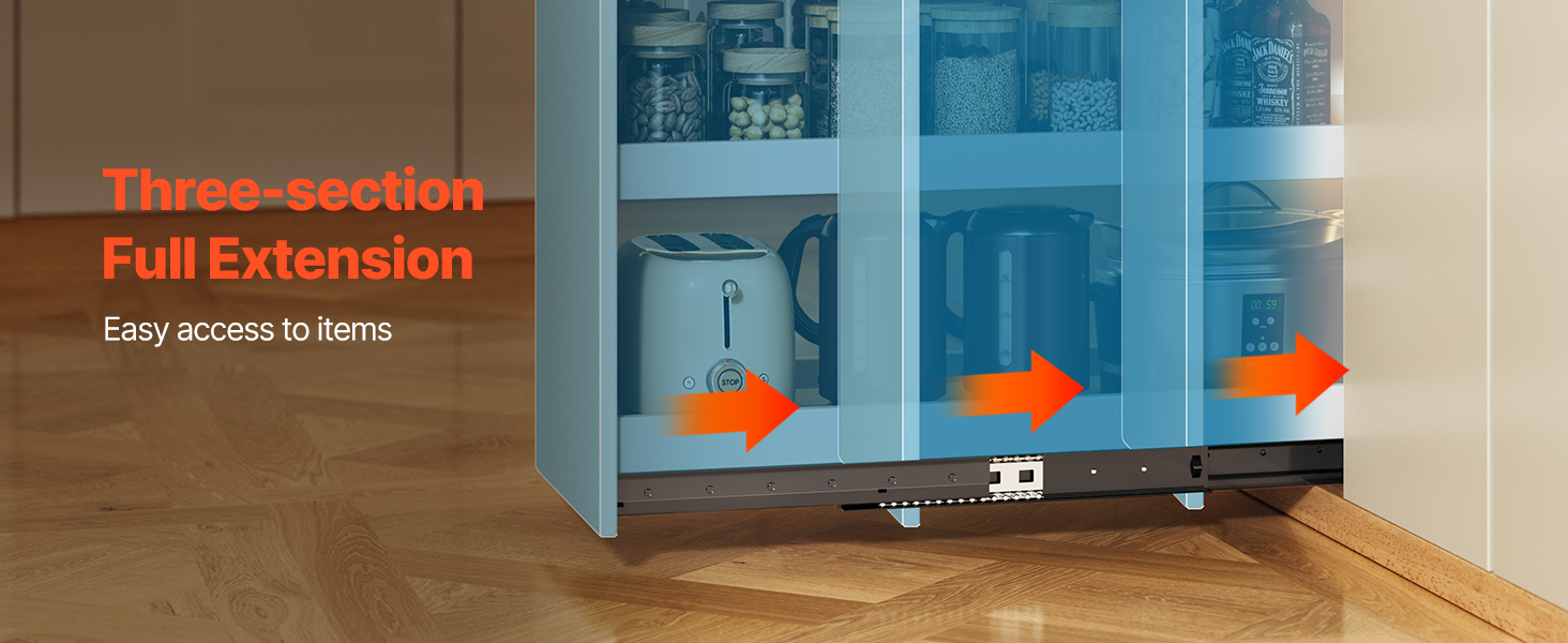 VEVOR Undermount Drawer Slides 24 inch Under Stair Cabinet Rails 260 LB ...