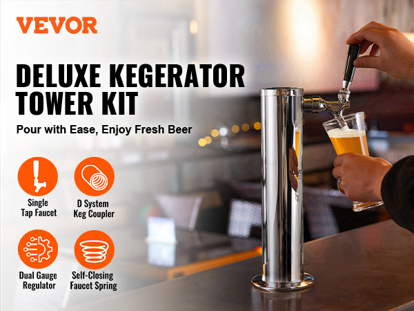 VEVOR Kegerator Tower Kit, Single Tap Beer Conversion Kit, Stainless ...