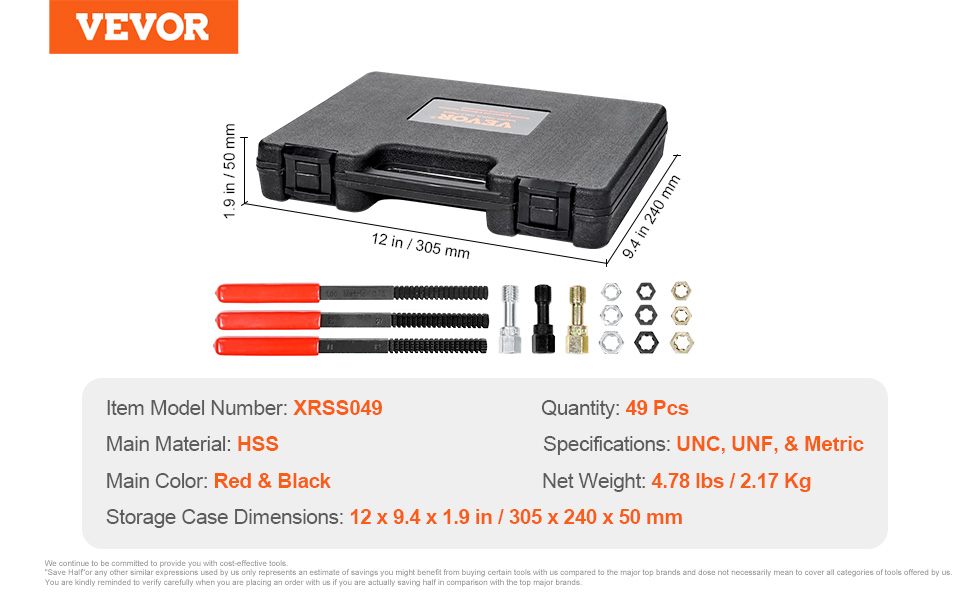 VEVOR 49PCS Thread Chaser Set UNC UNF Metric Thread Restorer Tool ...