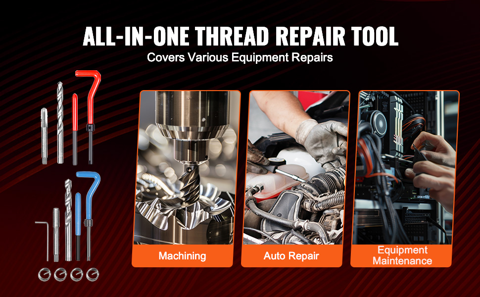 VEVOR Helicoil Thread Repair Kit 338-Piece SAE and Metric Rethreading ...