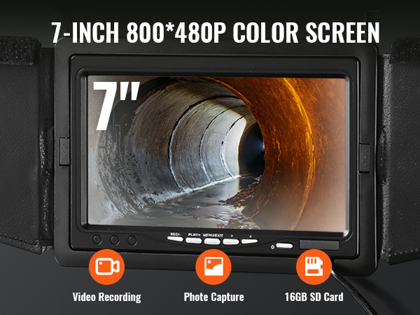 VEVOR Sewer Camera Pipe Inspection Camera 165ft Drain Camera with 7 ...