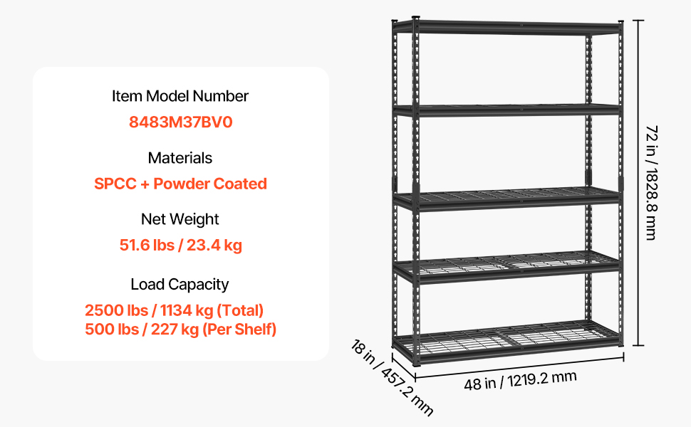 Storage Shelves 5 Tier Adjustable Heavy Duty Garage Shelving Units 2500 ...