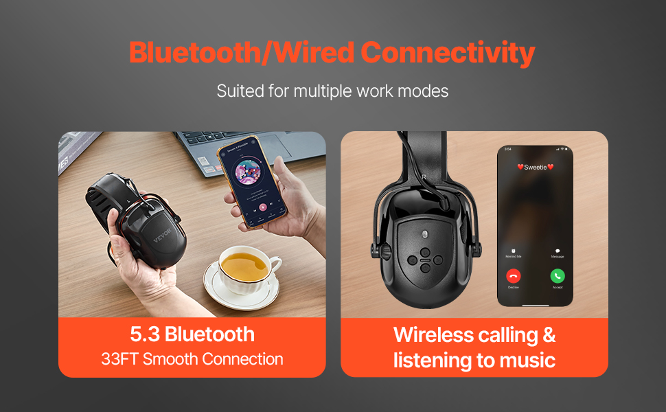 Safety Earmuffs Bluetooth Hearing Protection Ear Muffs Noise Reduction ...