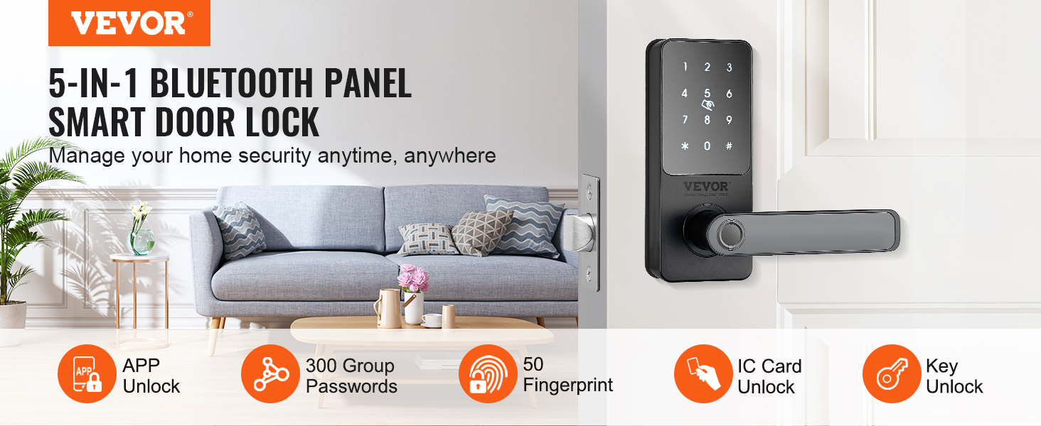 VEVOR Smart Lock, 5-in-1 Smart Door Knob, Fingerprint Deadbolt with App ...