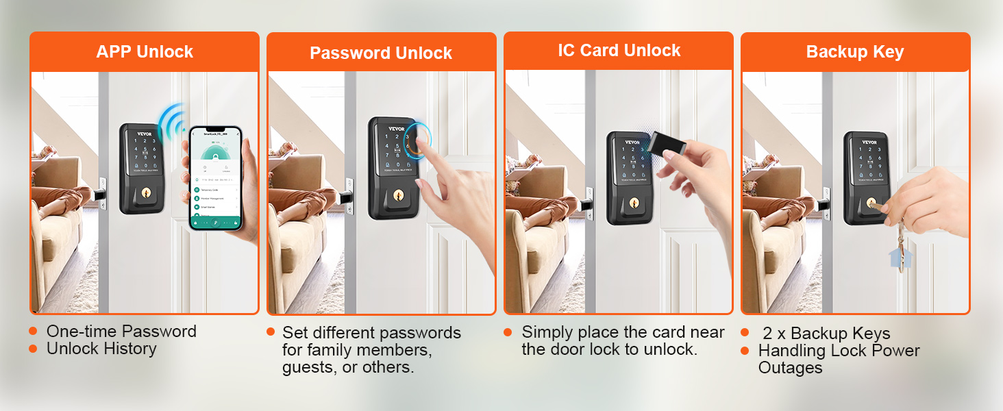VEVOR Smart Lock, Keyless Entry Door Lock with Bluetooth App Control ...