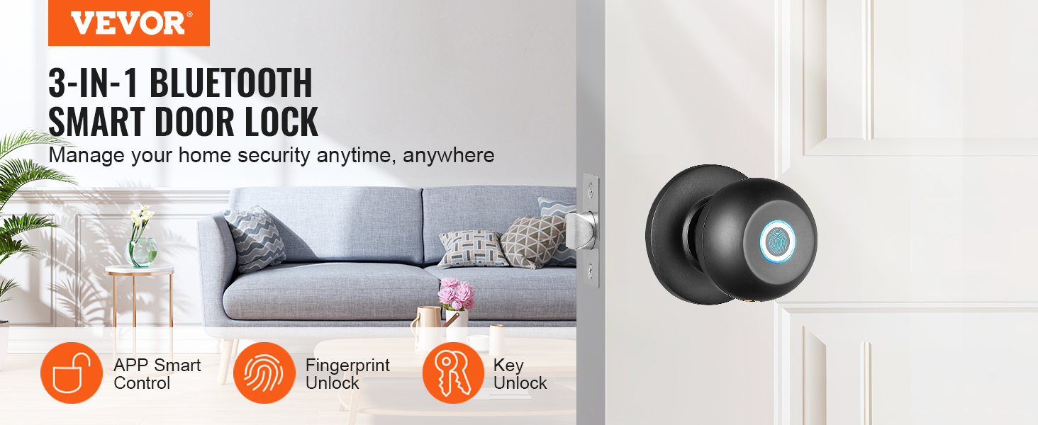VEVOR Smart Door Knob, Biometric Door Lock Bluetooth Smart Lock ...