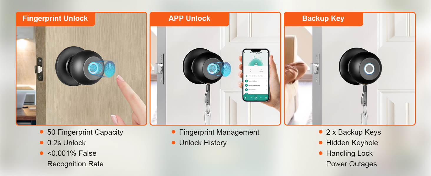 VEVOR Smart Door Knob, Biometric Door Lock Bluetooth Smart Lock ...
