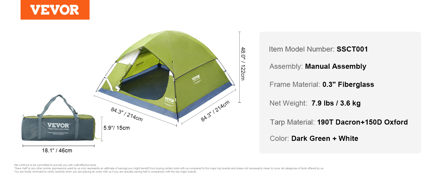 VEVOR 3 Person Camping Tent, Waterproof Lightweight Backpacking Tent ...