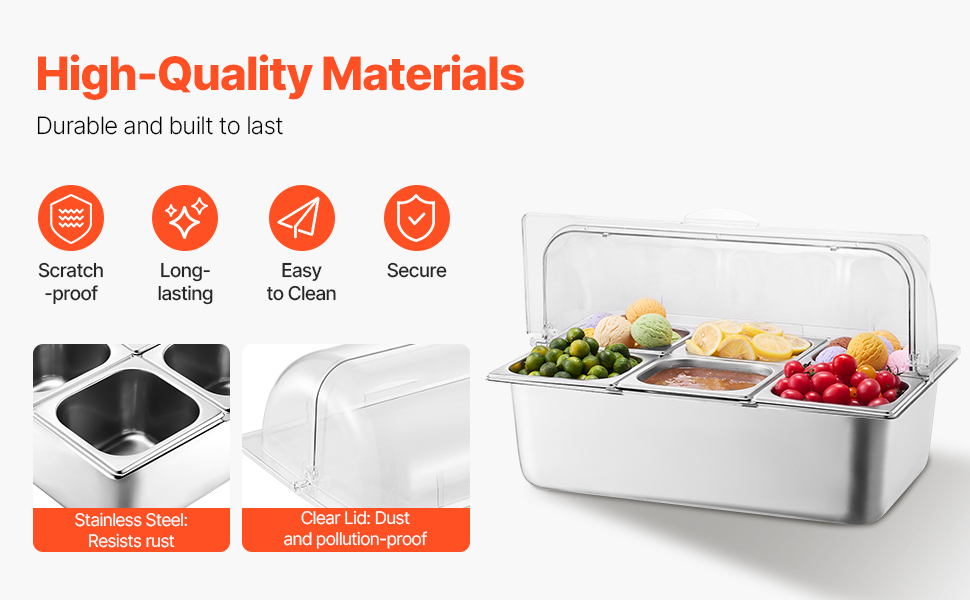 Countertop Food Serving Display Container 6 Pan Condiment Dispenser ...