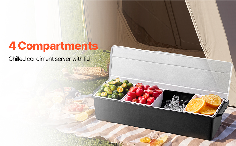 Chilled Condiment Server 4 Compartment Cold Serving Tray with Lid for ...