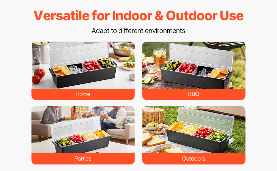 Chilled Condiment Server 4 Compartment Cold Serving Tray with Lid for ...