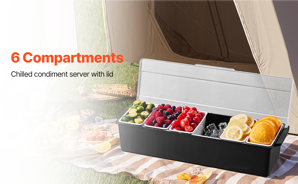 VEVOR Chilled Condiment Server 6 Compartment Cold Serving Tray with ...