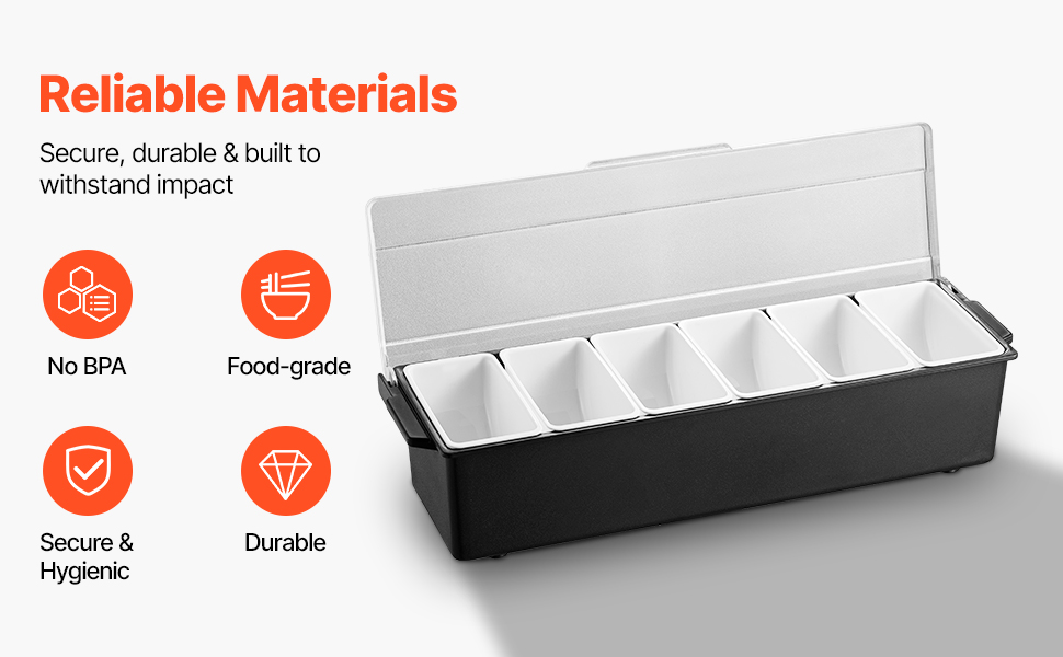 VEVOR Chilled Condiment Server 6 Compartment Cold Serving Tray with ...