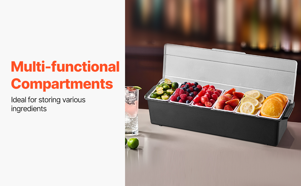 VEVOR Chilled Condiment Server 6 Compartment Cold Serving Tray with ...