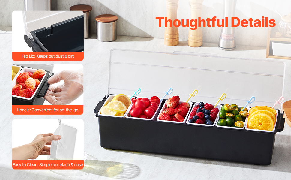 VEVOR Chilled Condiment Server 6 Compartment Cold Serving Tray with ...