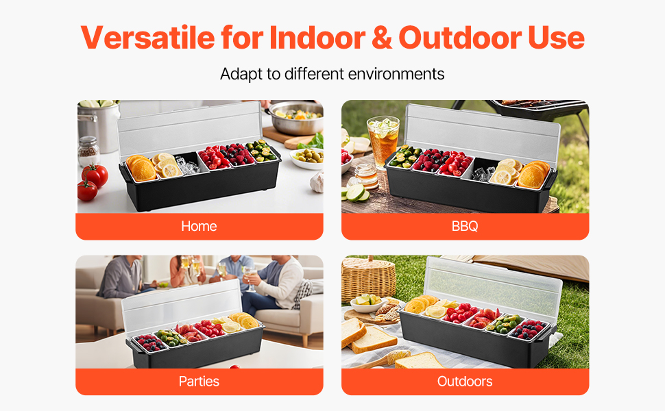 Chilled Condiment Server 6 Compartment Cold Serving Tray with Lid for ...