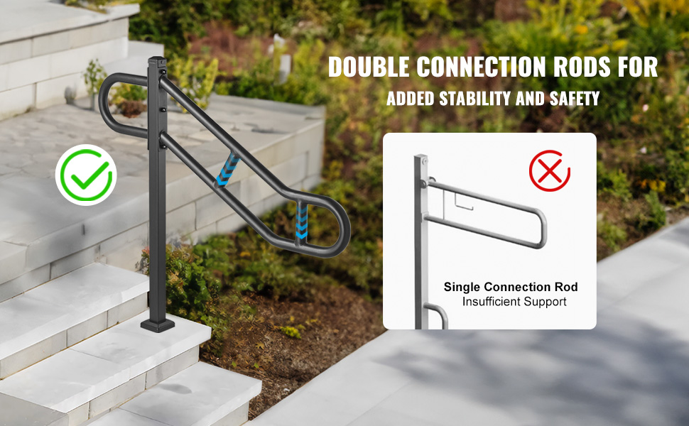 VEVOR Single Post Handrail for Outdoor 1-3 Step 40.5" Stair Handrail ...