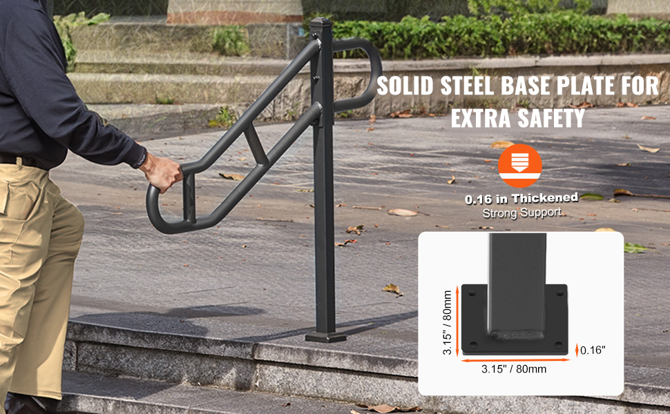 VEVOR Single Post Handrail for Outdoor 1-3 Step 40.5" Stair Handrail ...