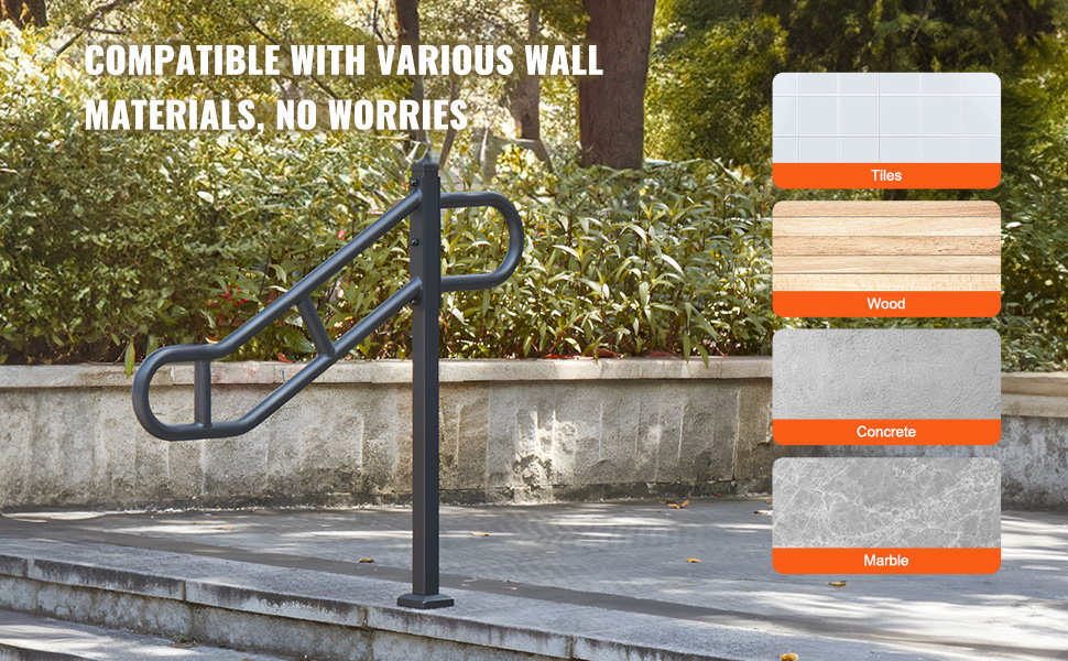 VEVOR Single Post Handrail for Outdoor 1-3 Step 40.5" Stair Handrail ...