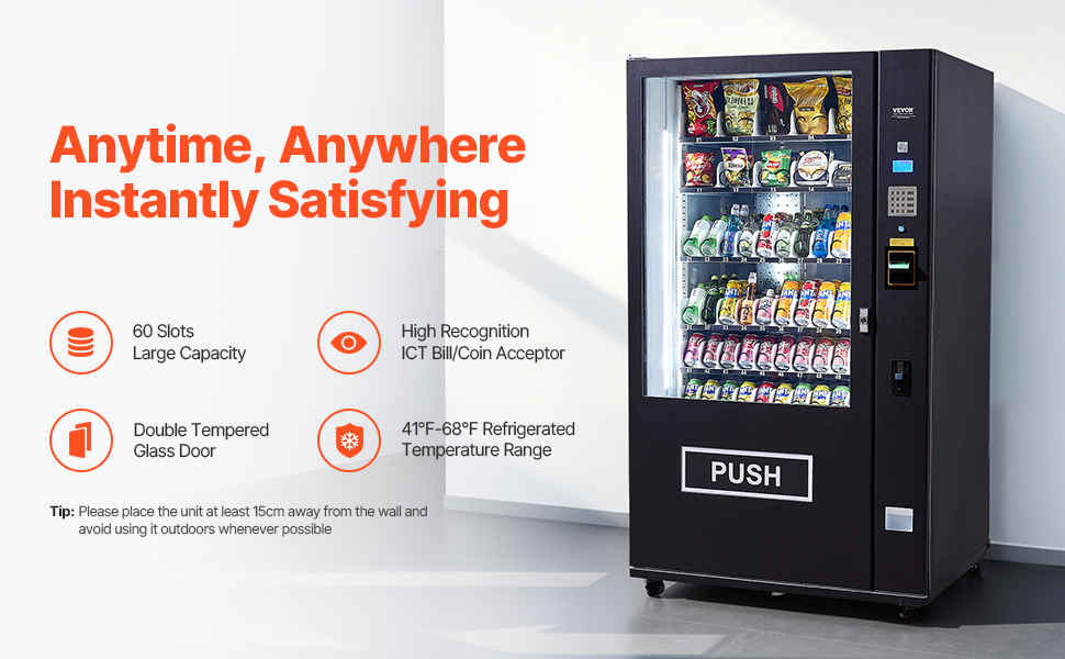 60 Slots Combo Vending Machine ICT Bill/Coin Acceptor Refrigerated ...