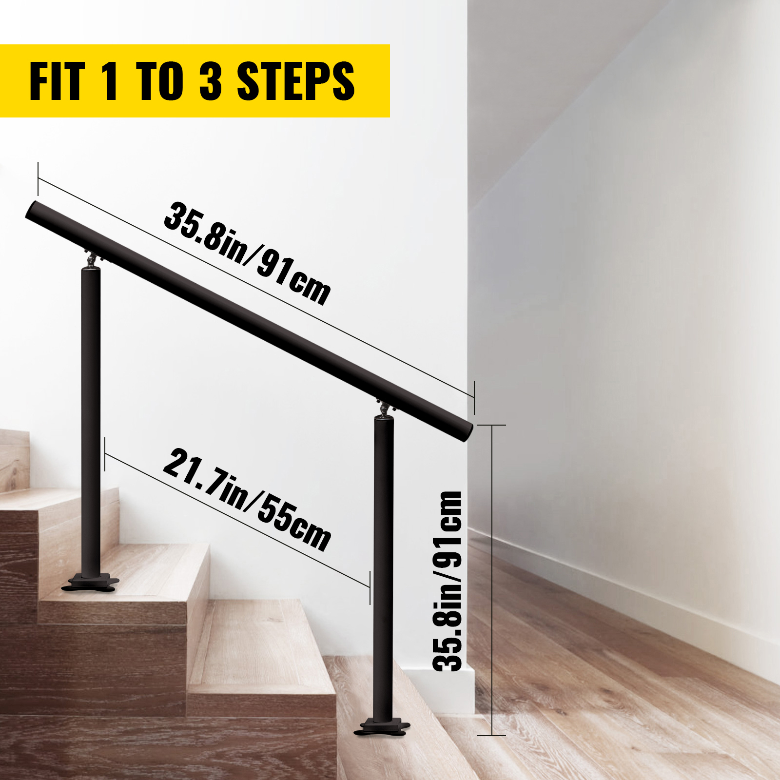 VEVOR Outdoor Stair Railing Kit, 3 FT Handrails 1-3 Steps, Adjustable ...