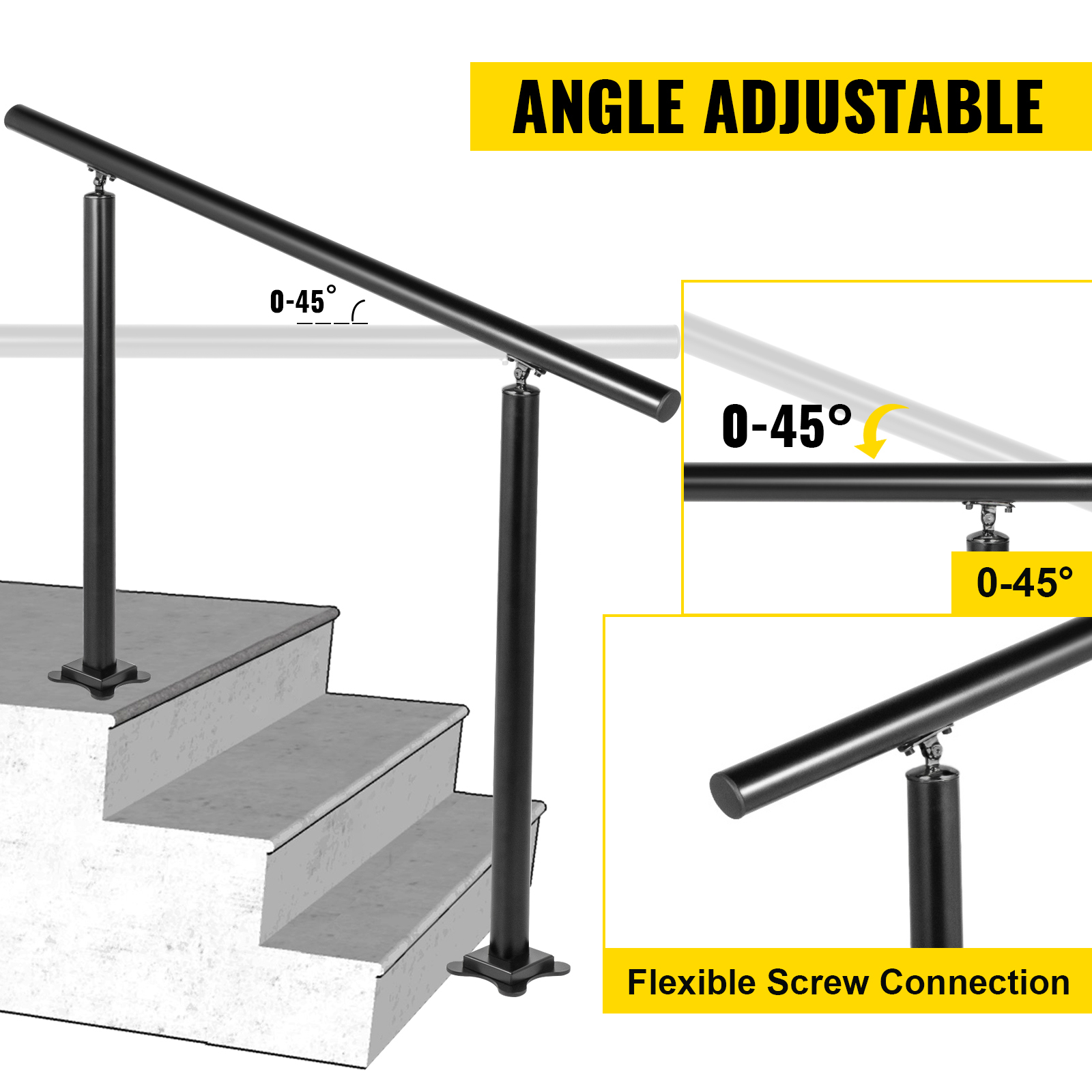 VEVOR Outdoor Stair Railing Kit, 3 FT Handrails 1-3 Steps, Adjustable ...