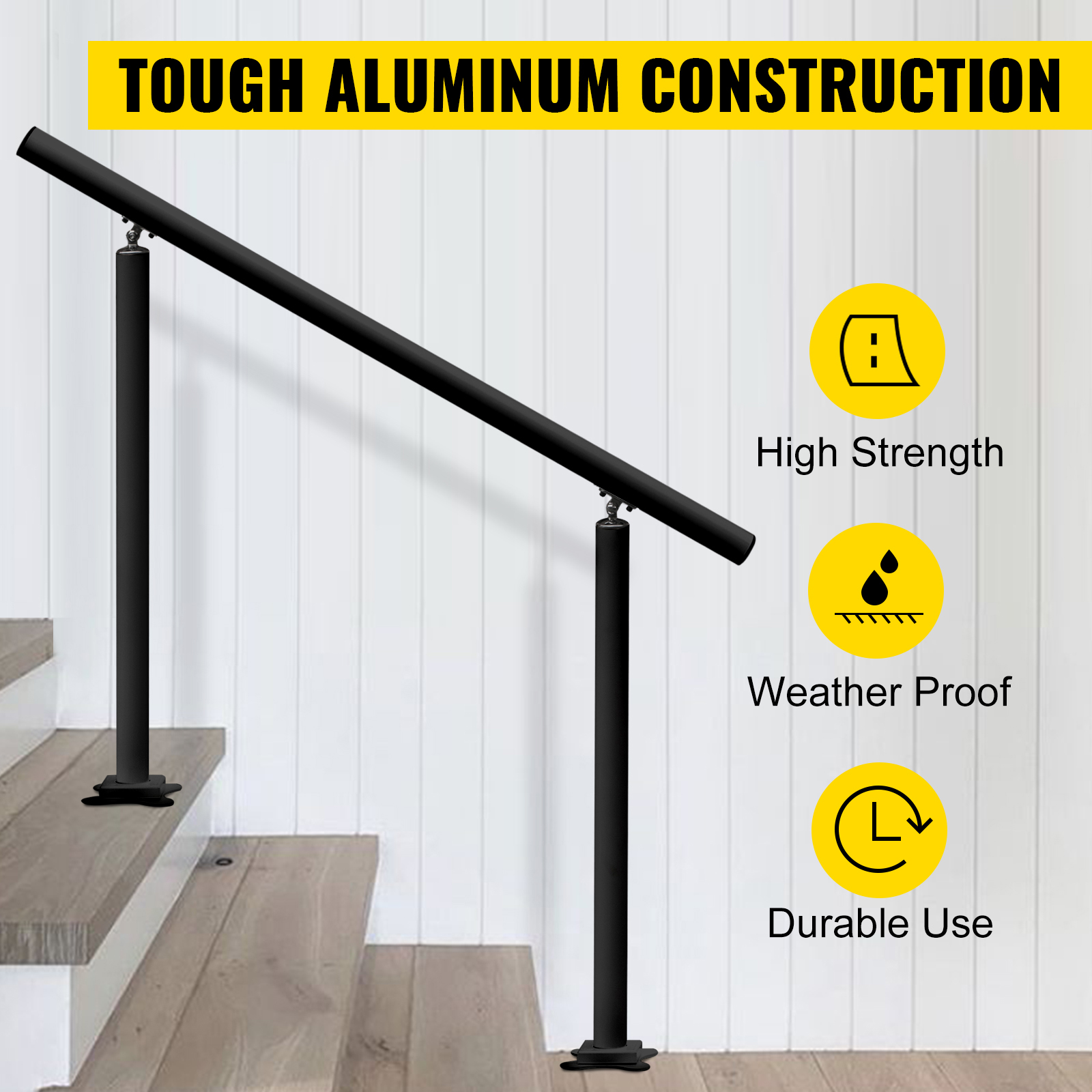 VEVOR Outdoor Stair Railing Kit, 3 FT Handrails 1-3 Steps, Adjustable ...