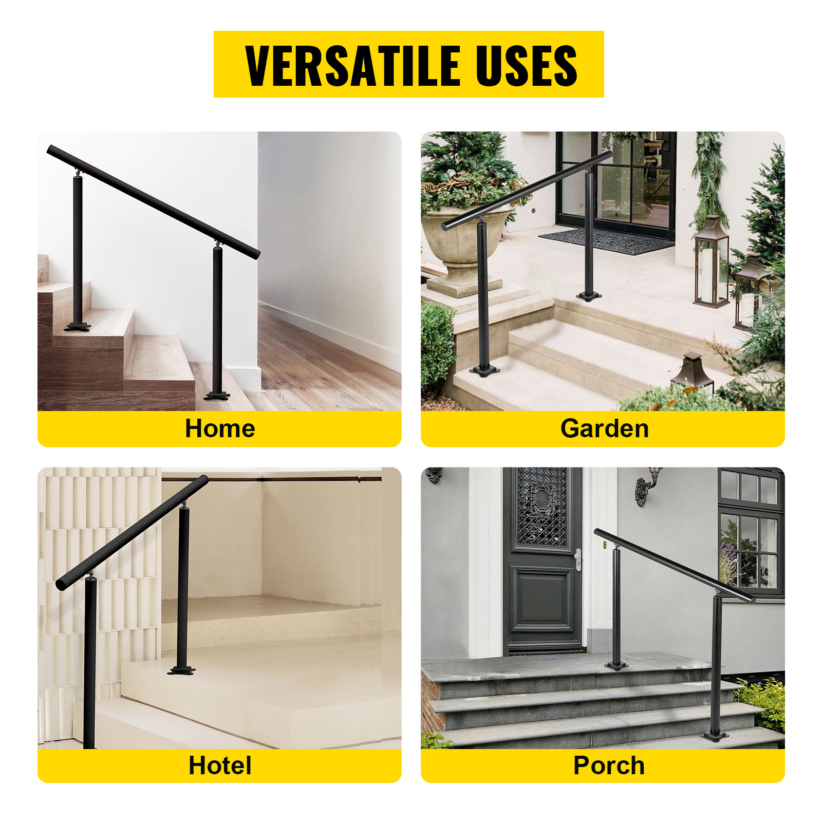 VEVOR Outdoor Stair Railing Kit, 3 FT Handrails 1-3 Steps, Adjustable ...