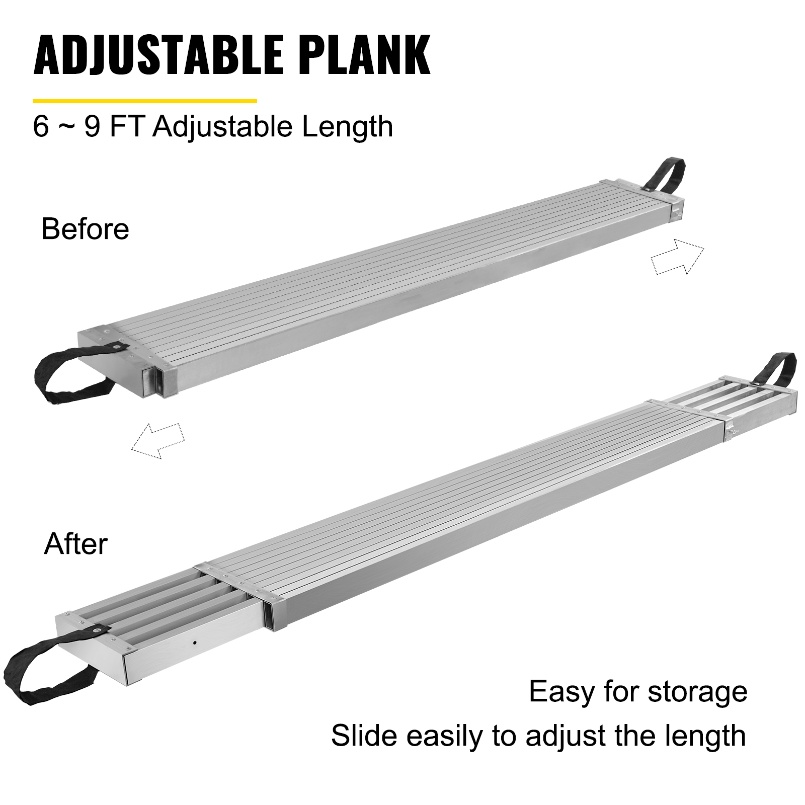 VEVOR Aluminum Work Plank, 6-9ft Telescoping Plank, 440lbs Capacity ...