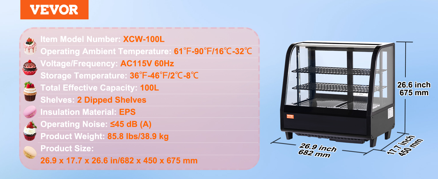 VEVOR Refrigerated Display Case, 3.5 Cu.Ft./100L, 2-Tier, Countertop ...