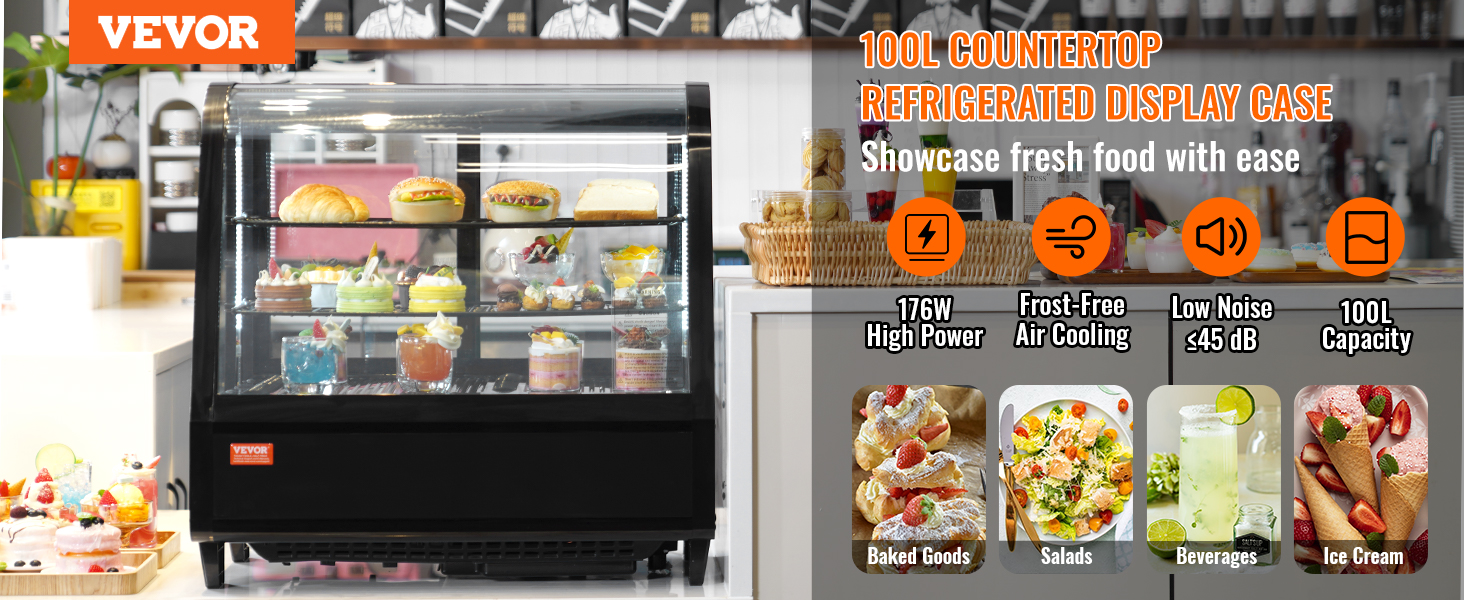 VEVOR Refrigerated Display Case, 3.5 Cu.Ft./100L, 2-Tier, Countertop ...