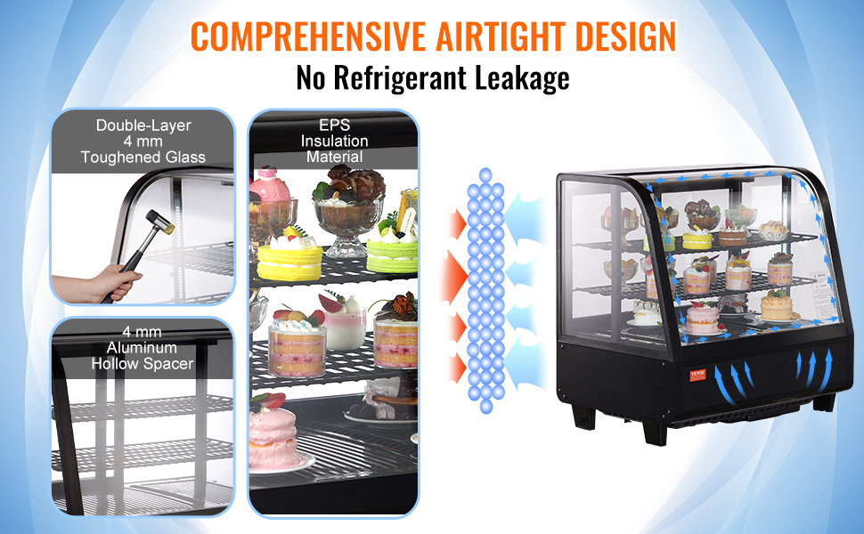 VEVOR Refrigerated Display Case, 3.5 Cu.Ft./100L, 2-Tier, Countertop ...