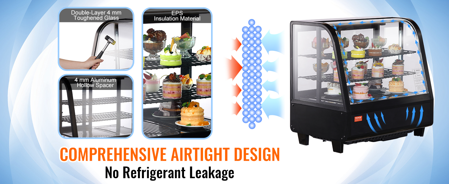 VEVOR Refrigerated Display Case, 3.5 Cu.Ft./100L, 2-Tier, Countertop ...