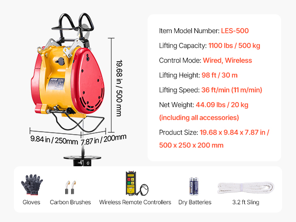 VEVOR 2-in-1 Portable Electric Hoist Winch 1100LBS Wired/Wireless ...