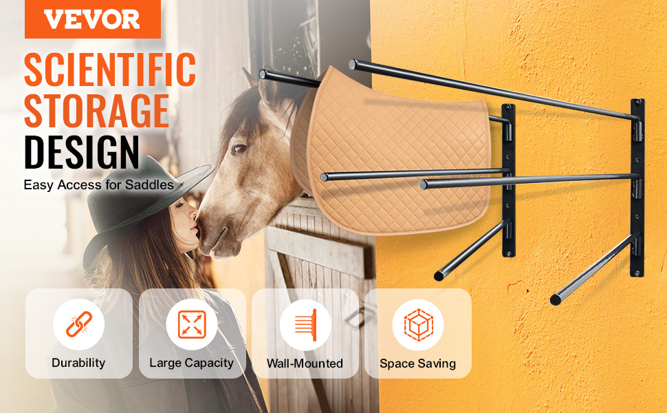 VEVOR Wall Mounted Saddle Rack Three Tiers Swing Out Saddle Pad Holder ...