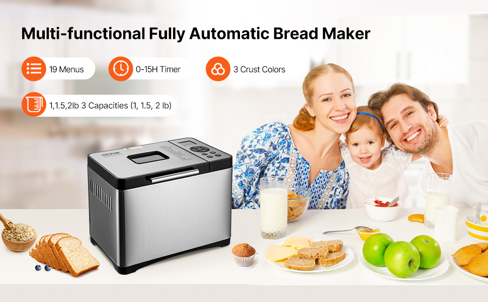 2LB 19-in-1 Bread Maker Automatic Compact Dough Machine Nonstick 3 ...