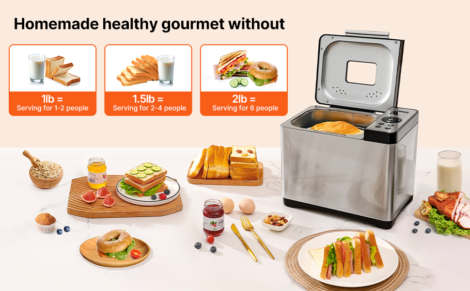 2LB 19-in-1 Bread Maker Automatic Compact Dough Machine Nonstick 3 ...
