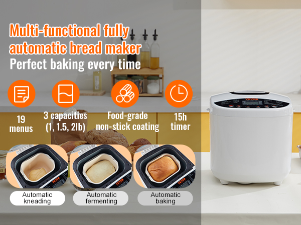 VEVOR Bread Maker, 19-in-1 2LB Dough Machine, Nonstick Ceramic Pan ...