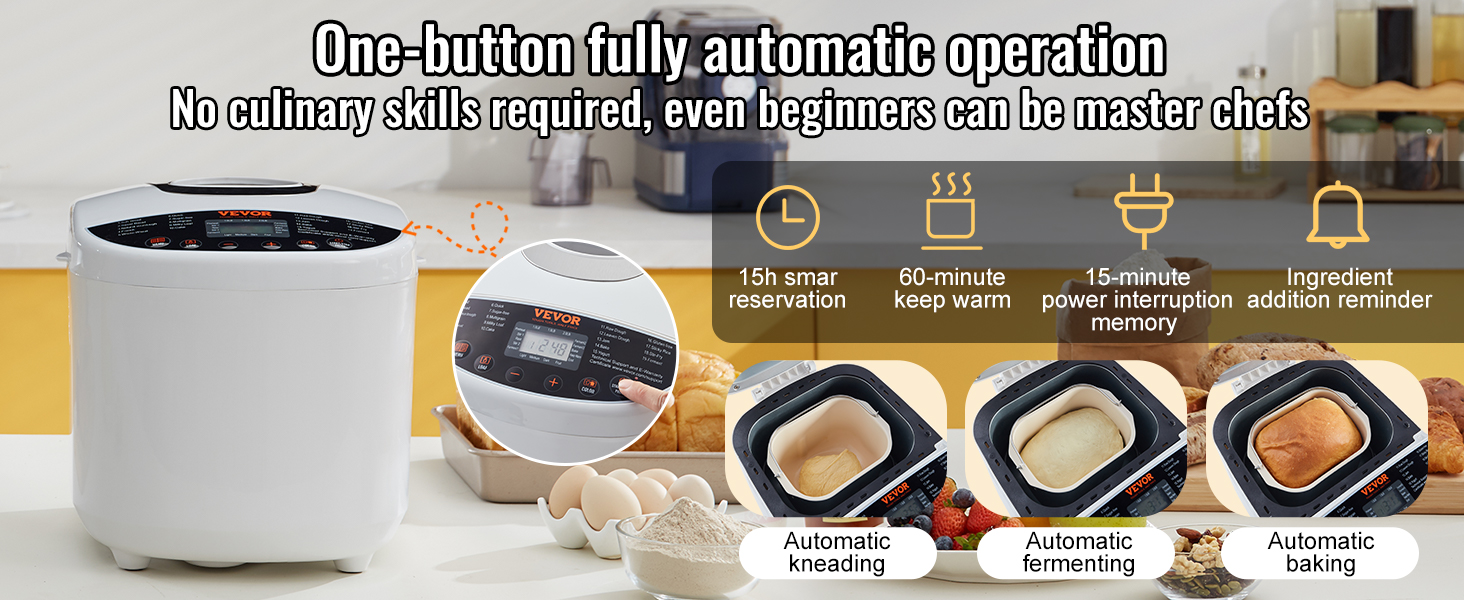 VEVOR Bread Maker, 19-in-1 2LB Dough Machine, Nonstick Ceramic Pan ...