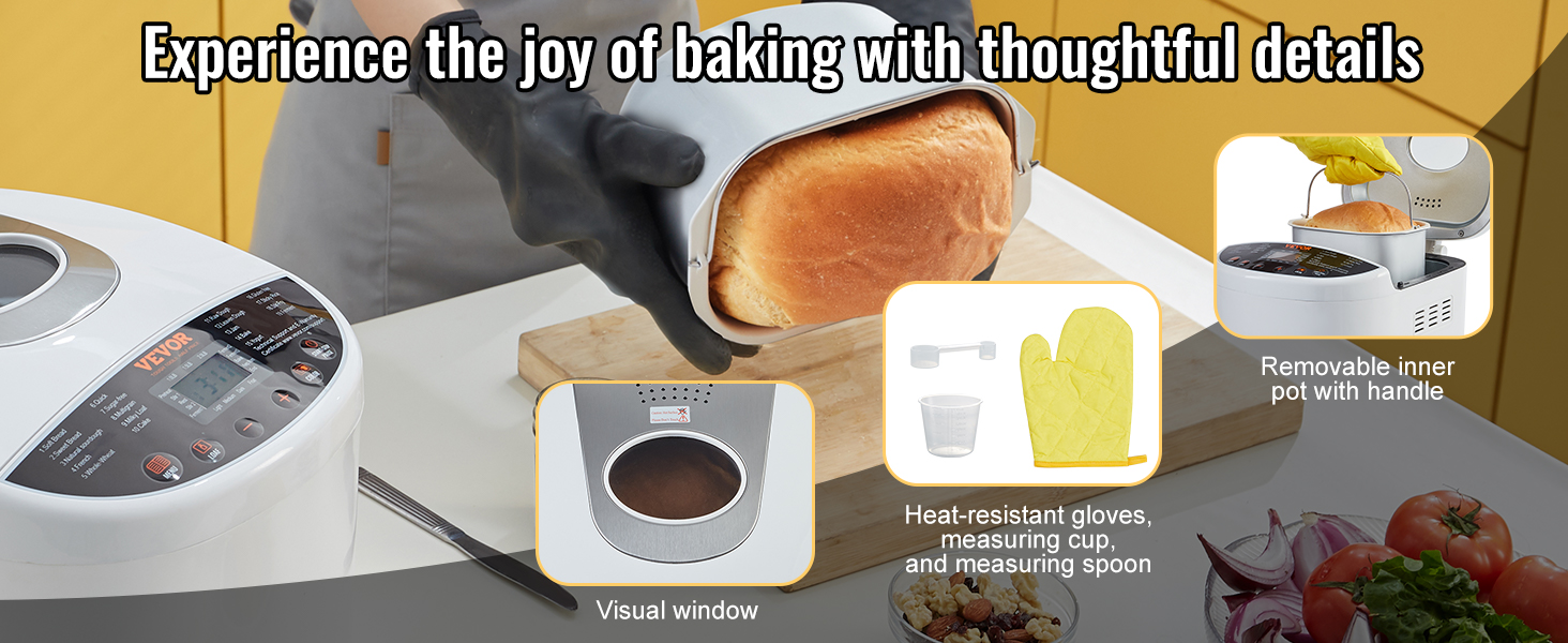 VEVOR Bread Maker, 19-in-1 2LB Dough Machine, Nonstick Ceramic Pan ...