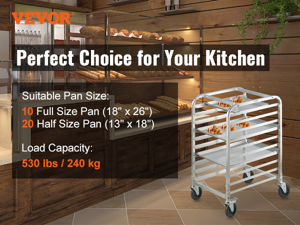 VEVOR Bun Pan Rack, 10-Tier Commercial Bakery Racks with Brake Wheels ...