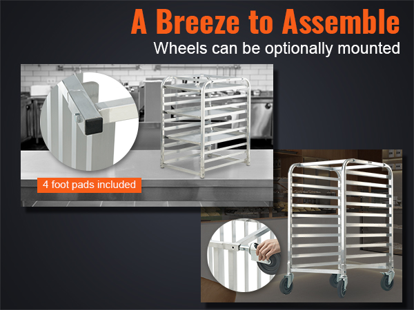 VEVOR Bun Pan Rack, 10-Tier Commercial Bakery Racks with Brake Wheels ...
