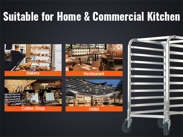 VEVOR Bun Pan Rack, 10-Tier Commercial Bakery Racks with Brake Wheels ...