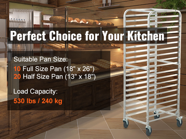 VEVOR Bun Pan Rack, 20-Tier Commercial Bakery Racks with Brake Wheels ...