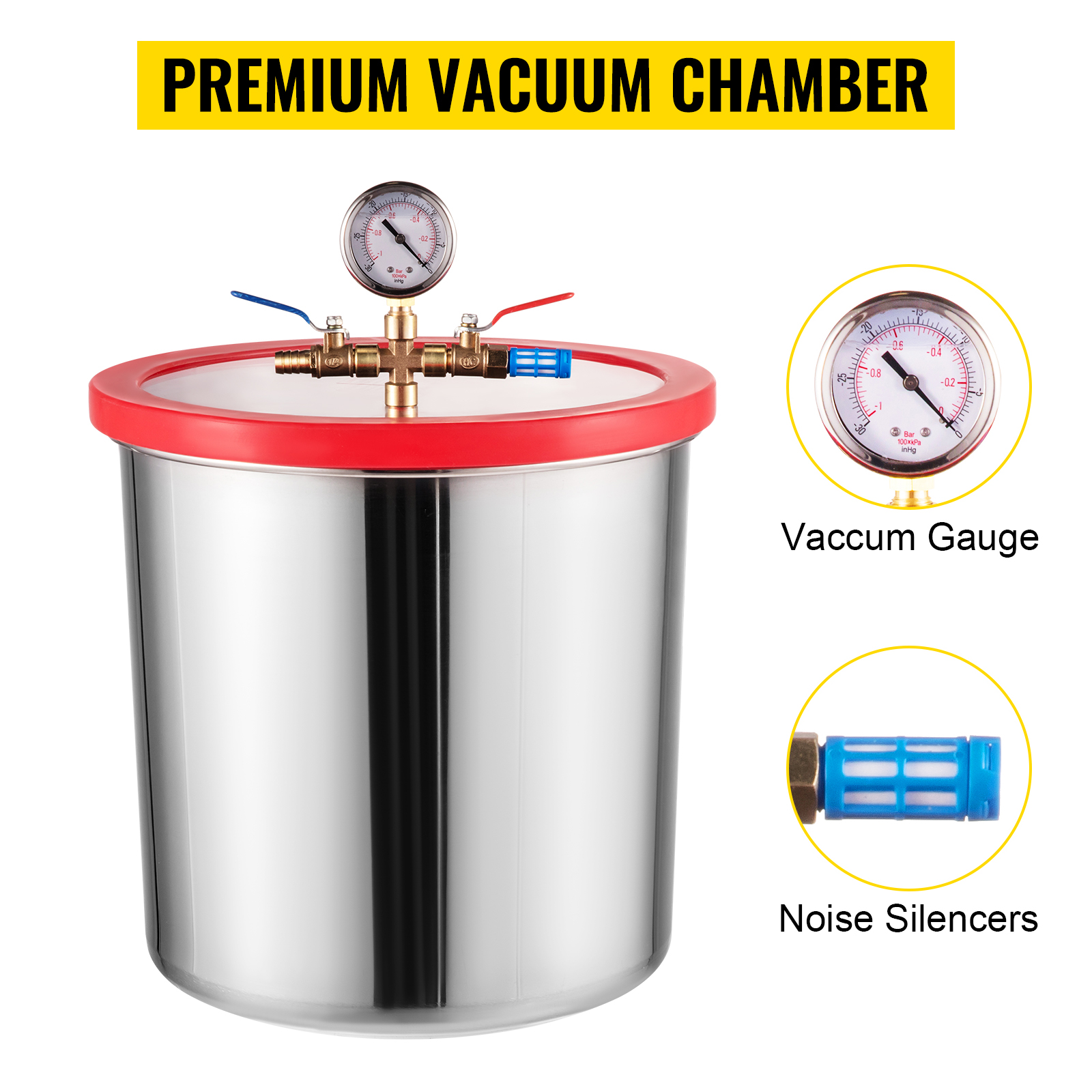 VEVOR Vacuum Chamber with Pump 3CFM 1/4HP Single Stage Vacuum Pump with ...