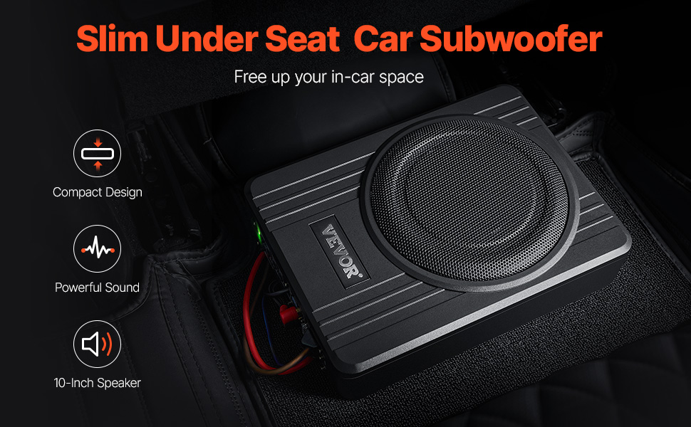 VEVOR 10" 300W Under Seat Car Subwoofer Slim Powered Car/Truck Subwoofer System | VEVOR EU